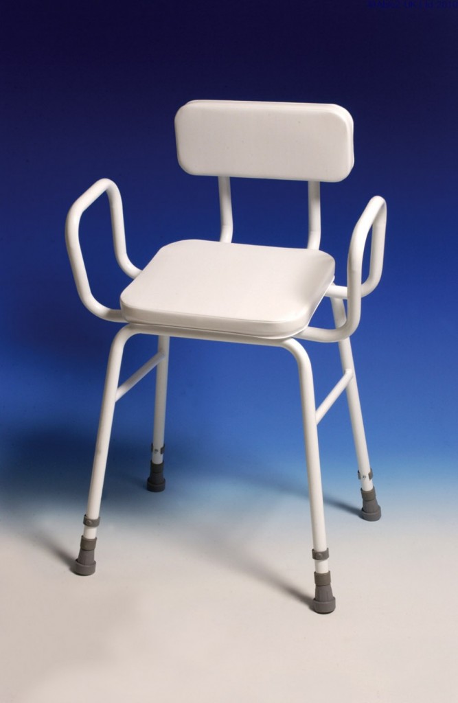 Perching Stool - adj height with padded back and arms - Please contact ...